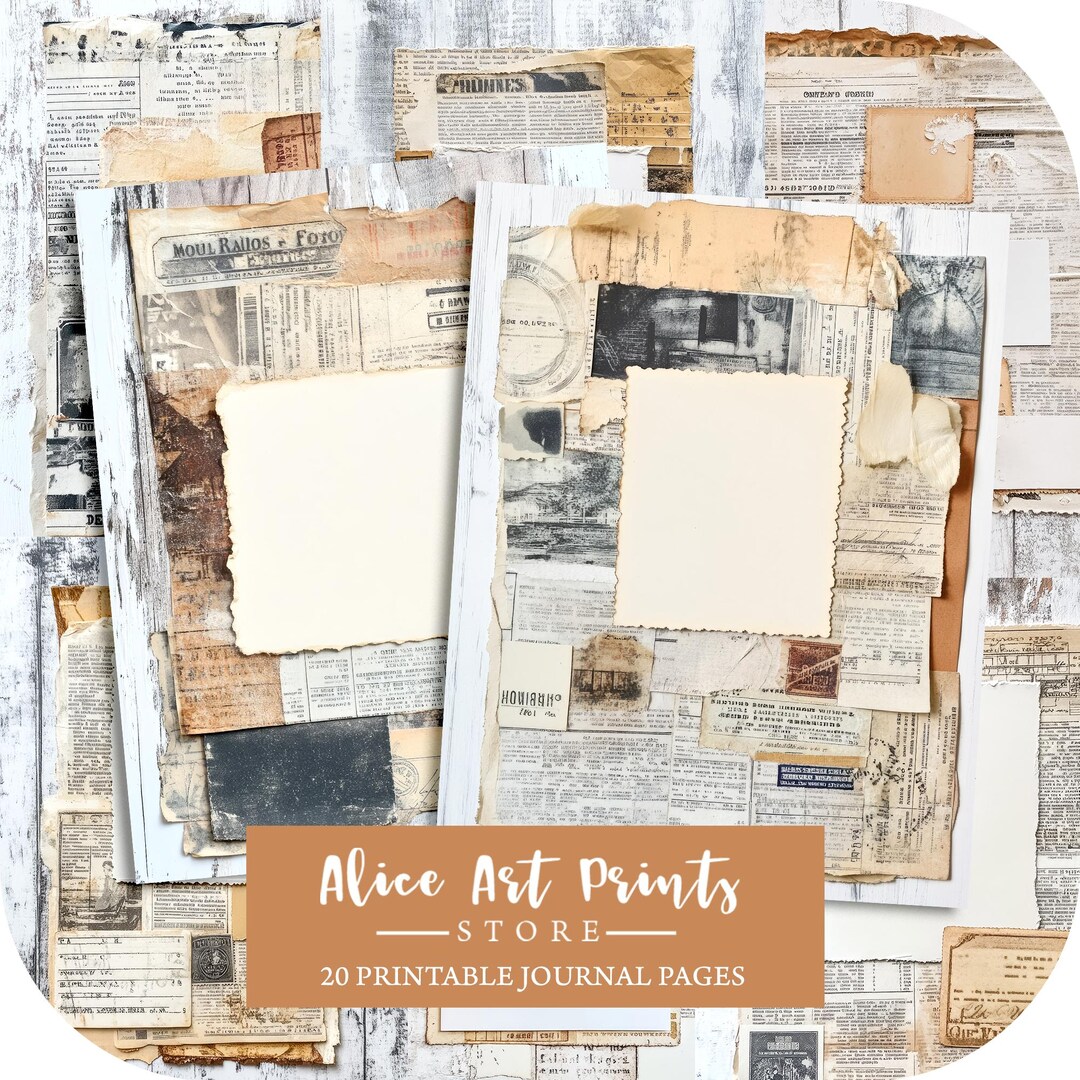 Vintage Newsprint Paper Pack White Washed Junk Journal Ephemera ...