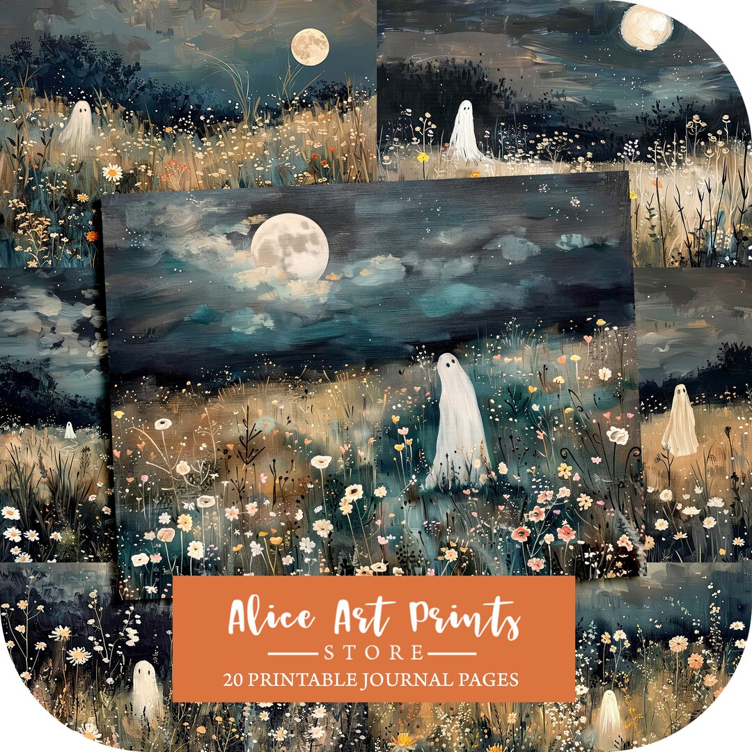 Ghost in Flower Field Junk Journal Kit, Spooky Ghost in Meadow Journal ...