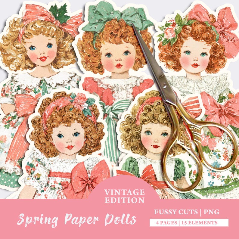 Printable Paper Dolls, Green Dress Girls, Spring Clipart for Junk ...