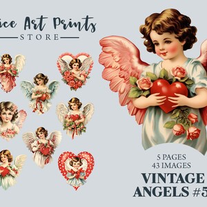 Vintage Cute Angels Clipart Bundle, 43 Retro Valentine’s Angel ...