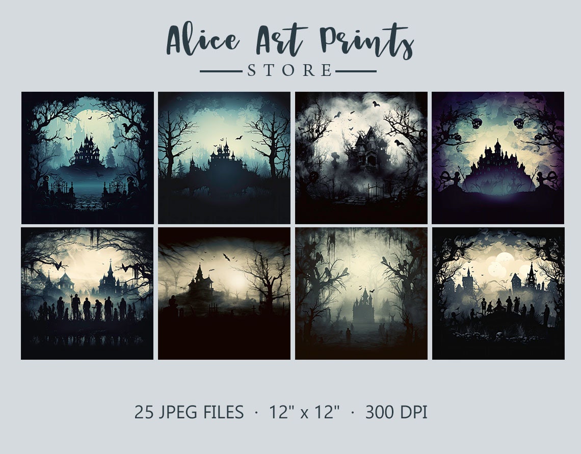 Printable Halloween Landscape Digital Paper Watercolor - Etsy