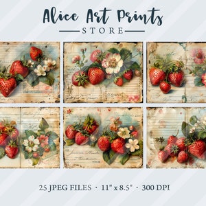 Vintage Strawberry Junk Journal Pages, Botanical Journal Page ...