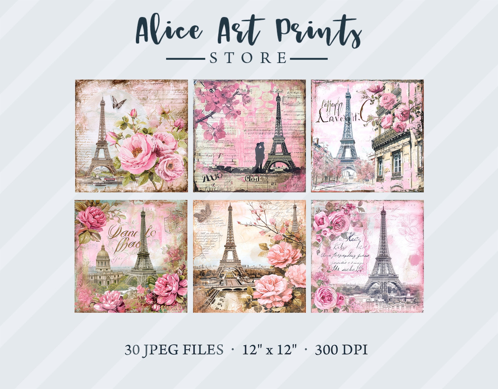 Vintage Paris Digital Papers Pack, Paris Backgrounds, French ...