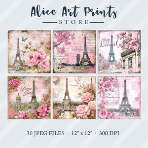 Vintage Paris Digital Papers Pack, Paris Backgrounds, French ...