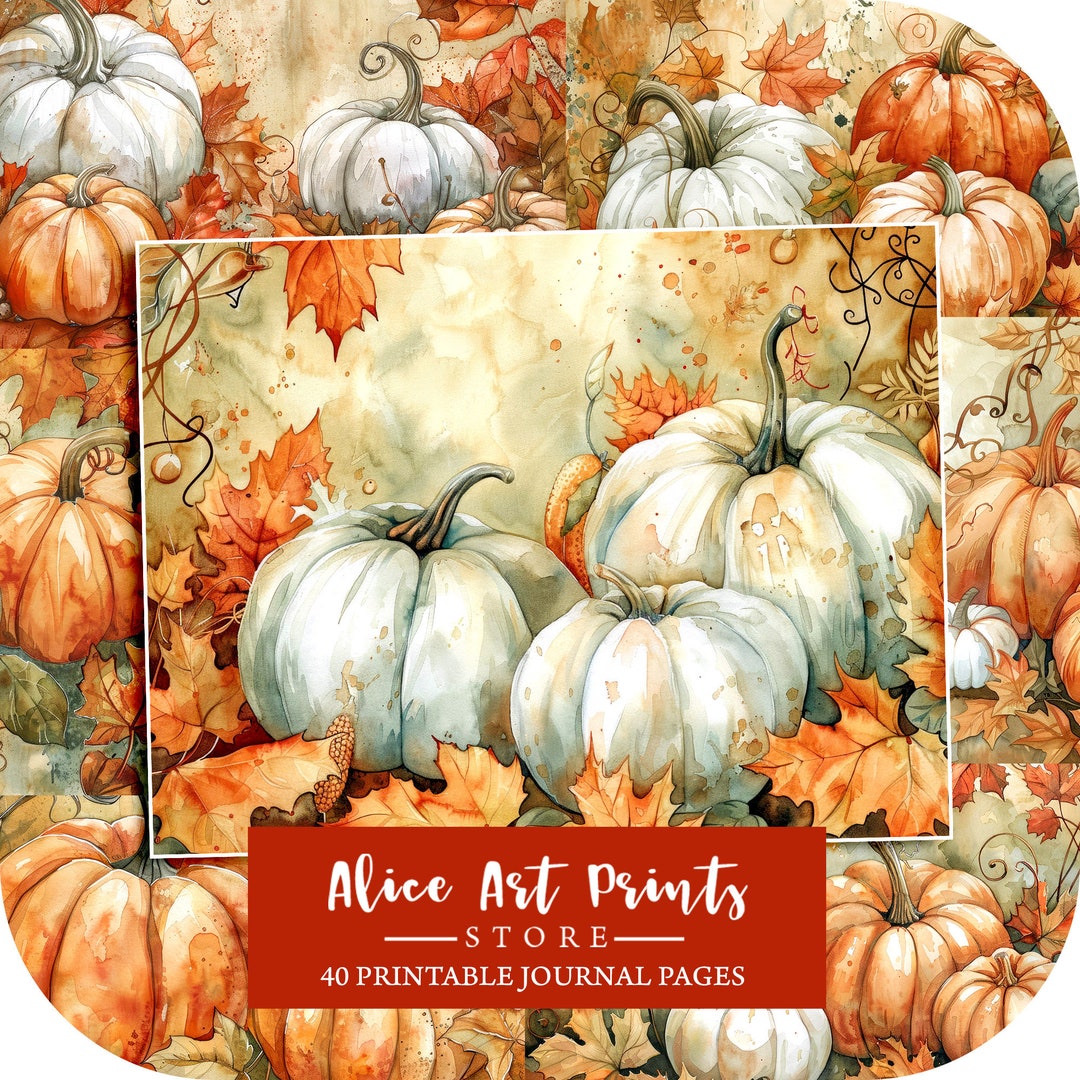 Pumpkins Junk Journal Pages, Ephemera Pumpkin Digital Paper for ...