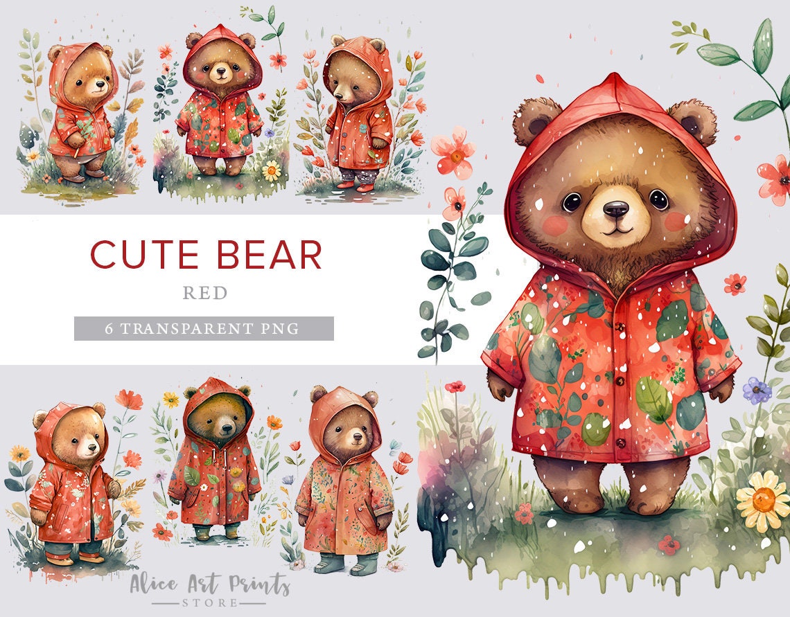 Cute Bear Watercolor Clipart Teddy Bear Clipart Little Bear - Etsy