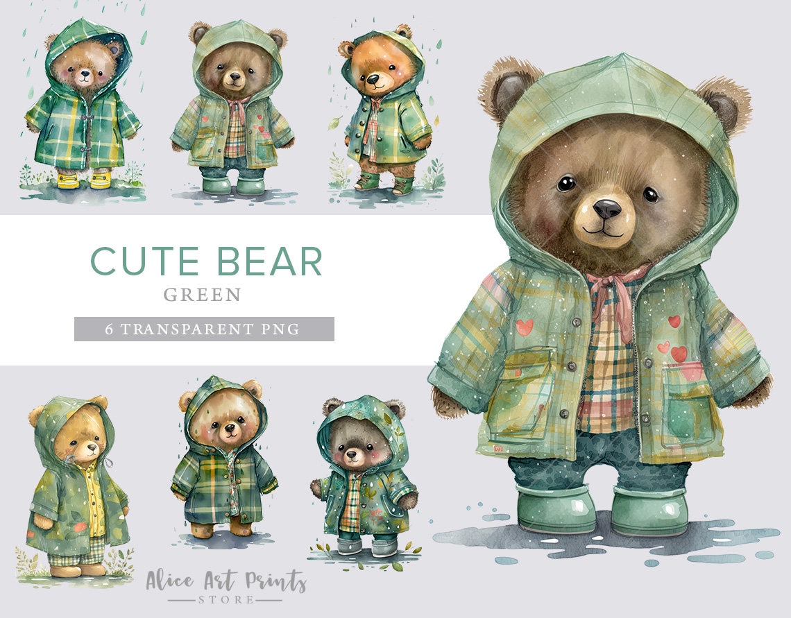Cute Bear Watercolor Clipart Teddy Bear Clipart Little Bear - Etsy