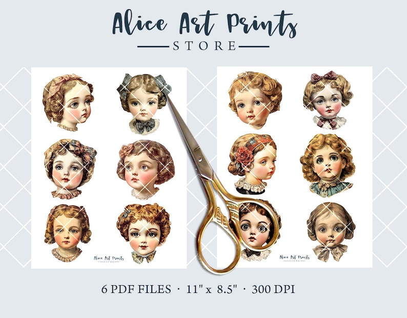 Vintage Paper Doll Fussy Cut Images, Victorian Dolls Head Junk Journal ...