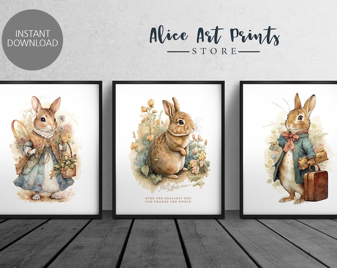 Peter Rabbit Inspired Watercolor Prints Set of 3, Nursery Art, Kids ...