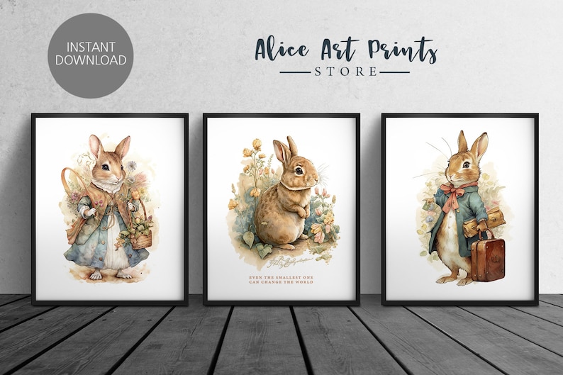 Peter Rabbit Watercolor Prints Set of 3, Nursery Art, Kids Room Decor ...