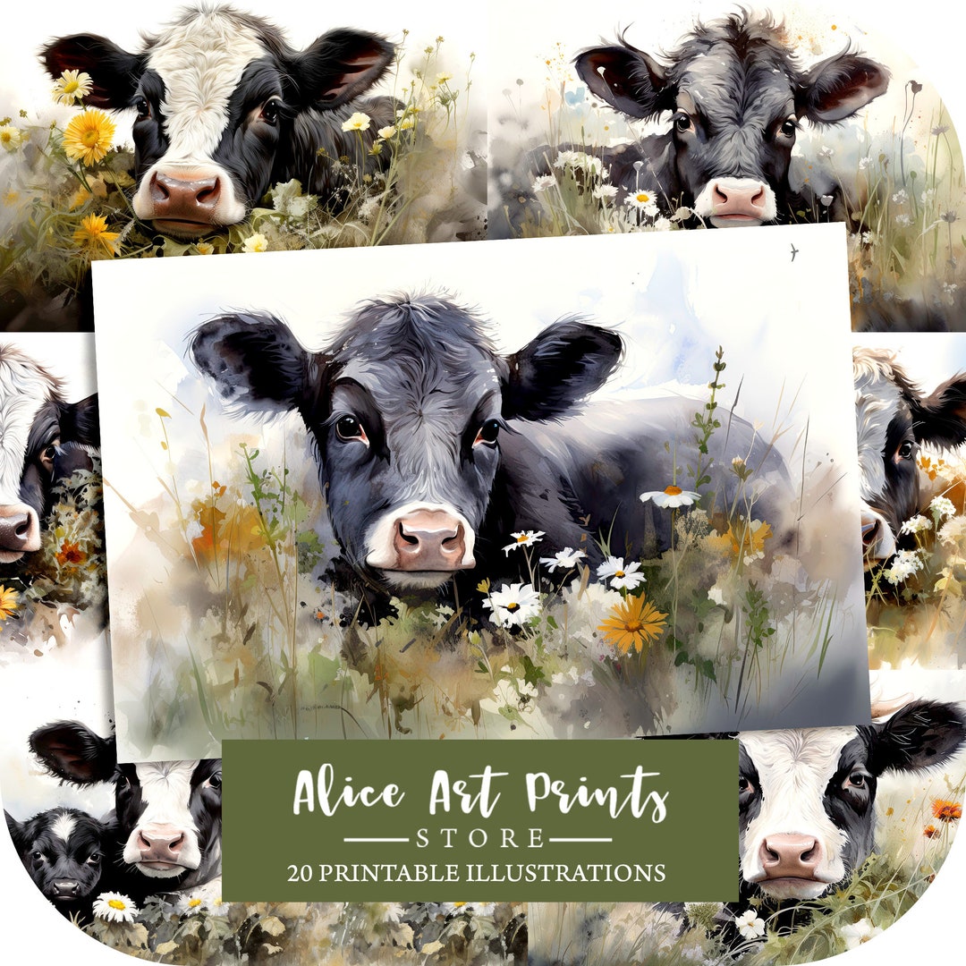 Watercolor Sleeping Baby Cow Junk Journal, Farmhouse Journal Digital ...