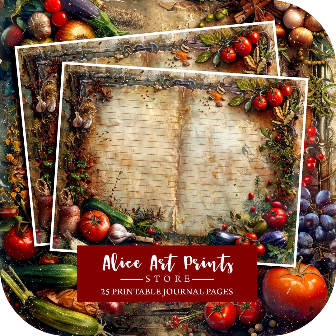 Cookbook Junk Journal Pages, Cooking Digital Scrapbook Paper Kit ...