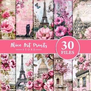 Vintage Paris Digital Papers Pack, Paris Backgrounds, French ...
