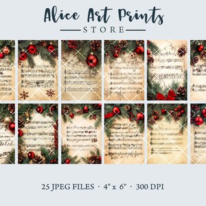 Printable Vintage Christmas Music Sheet Cards, Vintage Holiday Cards ...