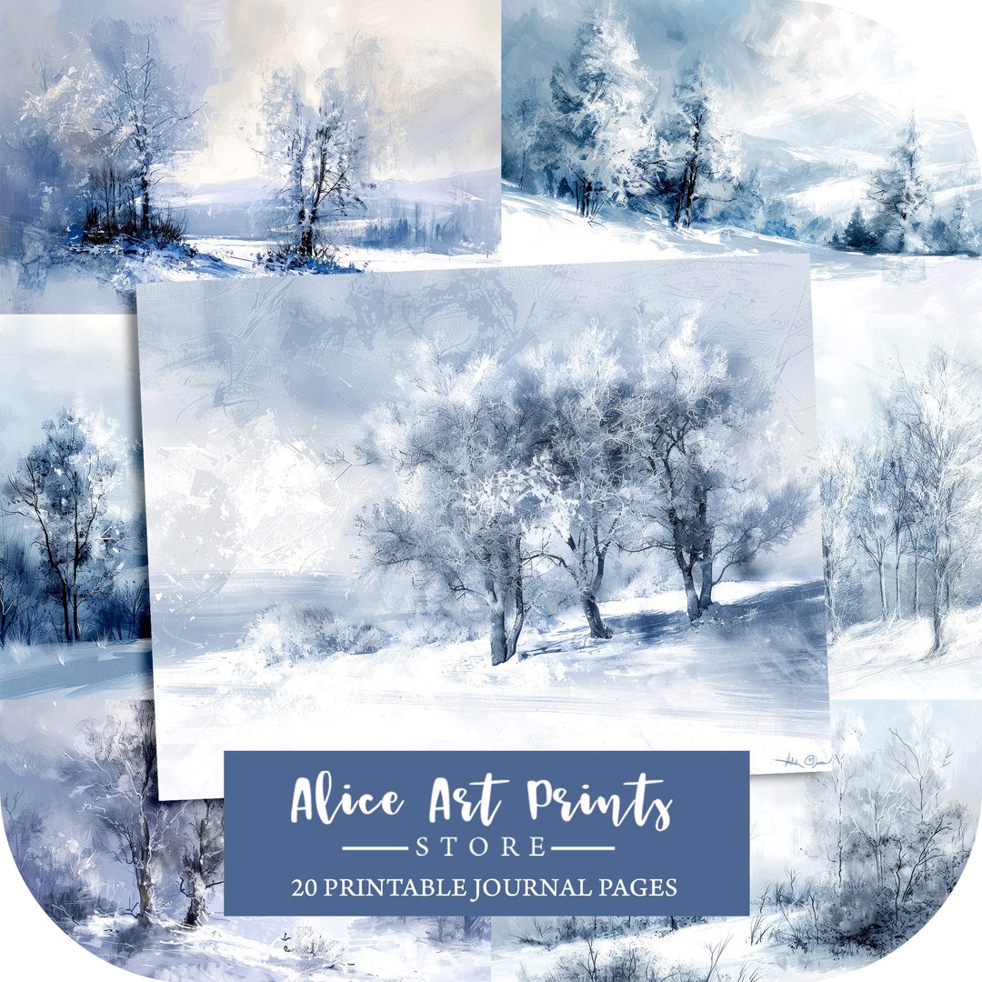 Misty Winter Forest Watercolor Background Junk Journal Pages Digital ...