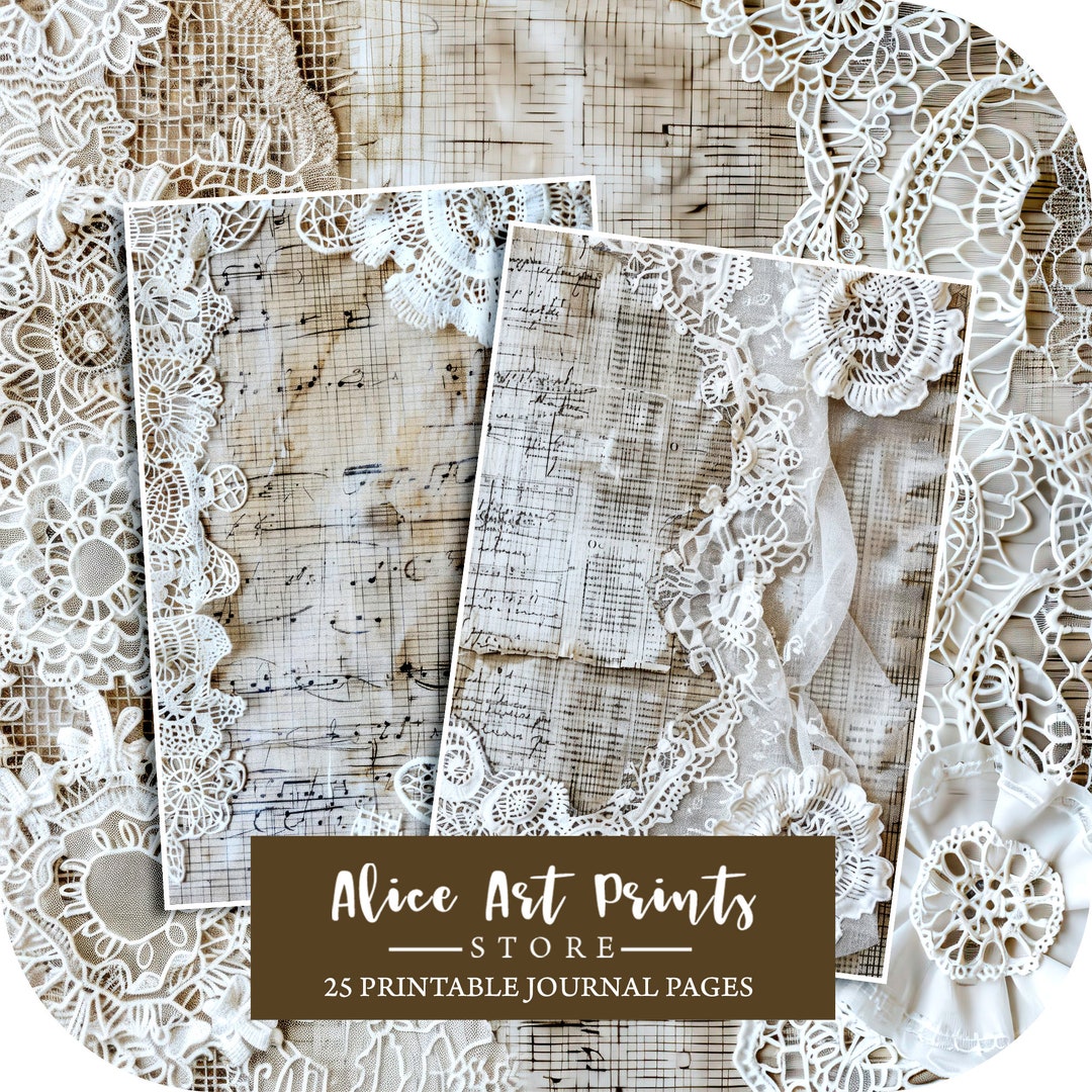 Vintage Lace Junk Journal, Wedding Scrapbook Paper, Printable Antique ...
