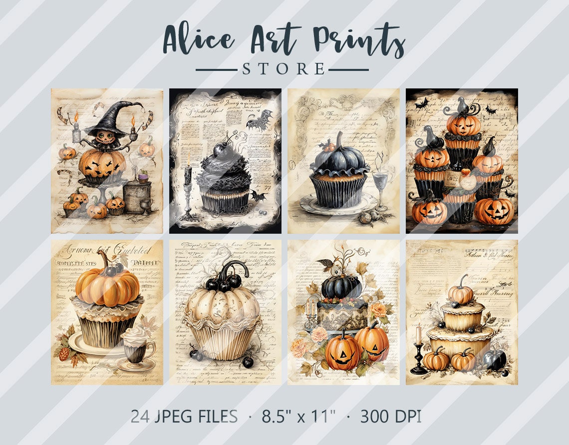 Vintage Halloween Tea Party Card Digital Gothic Junk Journal - Etsy