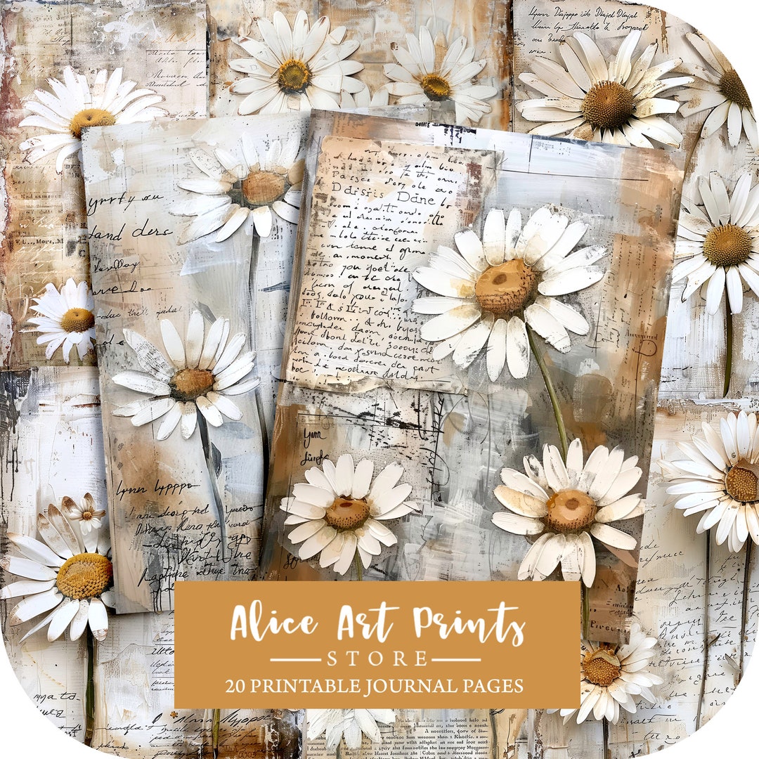 Daisy Flower Journal Pages Printable Distressed Aged Paper Collage ...