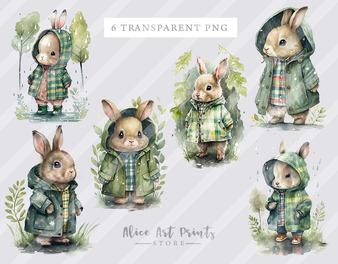 Cute Bunnies Watercolor Clipart Adorable Baby Rabbit PNG - Etsy