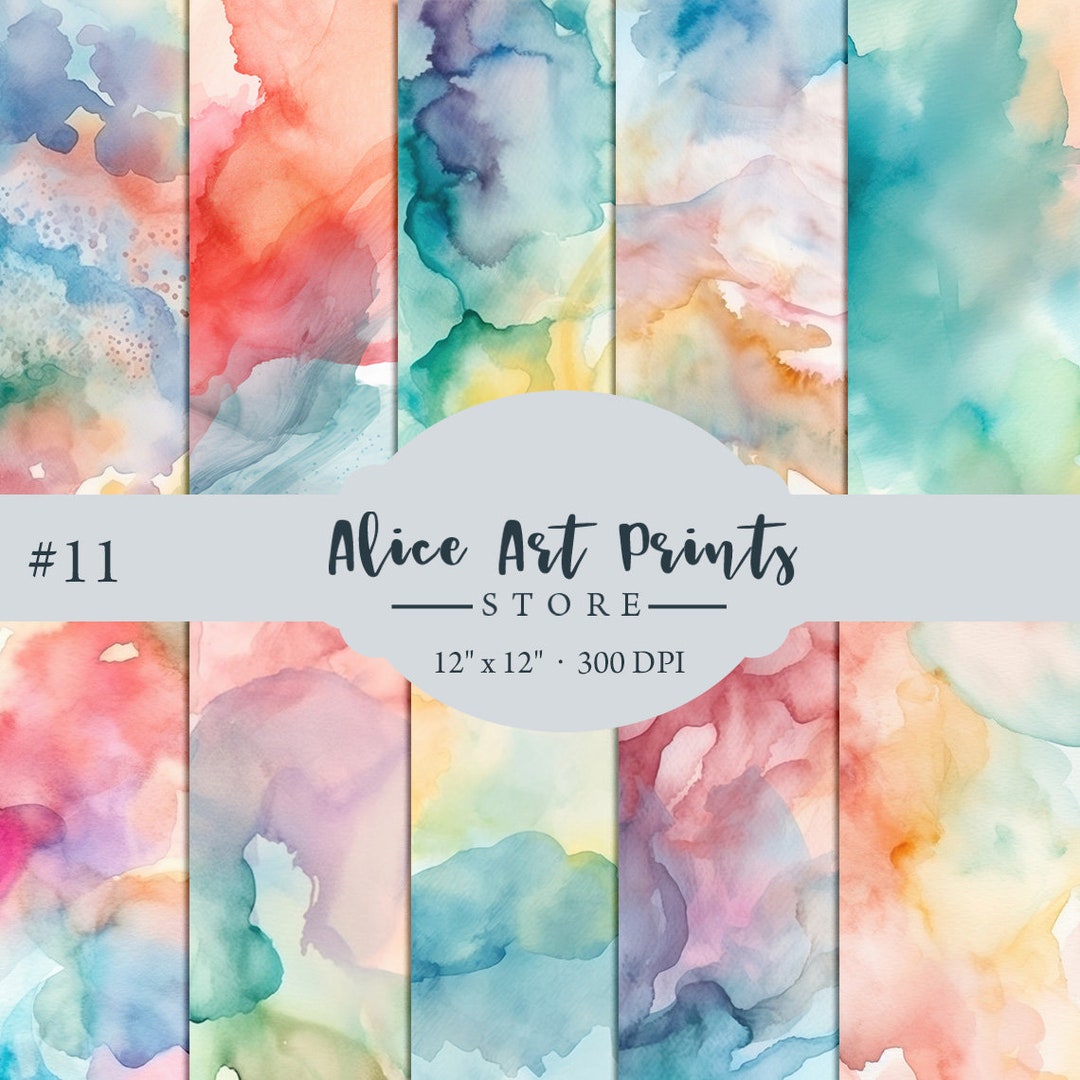 Pastel Watercolor Texture Digital Paper Backgrounds, Watercolor Rainbow ...