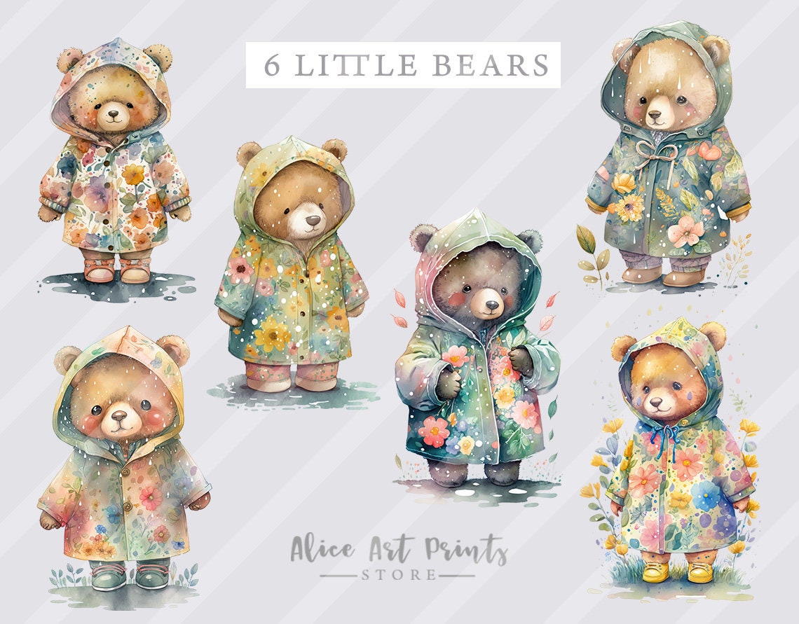 Cute Bear Watercolor Clipart Adorable Baby Bear PNG Little - Etsy