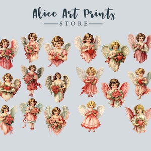 Vintage Cute Angels Clipart Bundle, 43 Retro Valentine’s Angel ...