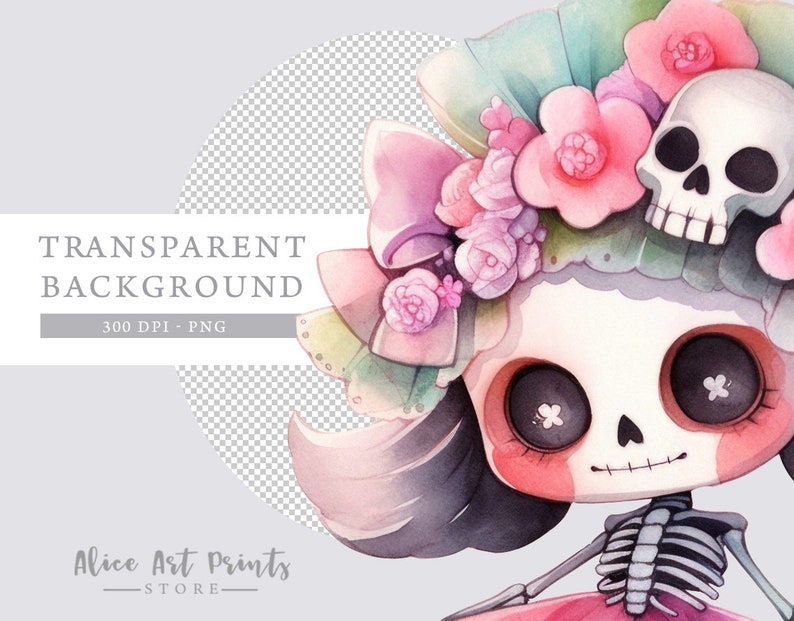 Kawaii Halloween Skeleton Watercolor Clipart, Cute Skeleton PNG ...