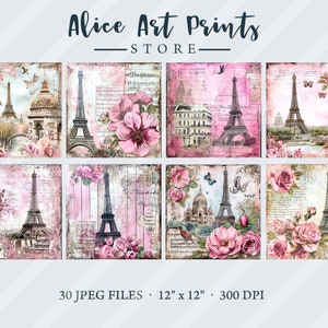 Vintage Paris Digital Papers Pack, Paris Backgrounds, French ...