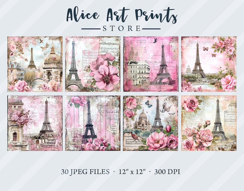 Vintage Paris Digital Papers Pack, Paris Backgrounds, French ...