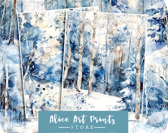 Shabby Winter Forest Junk Journal Paper Snowy Trees Background Journal ...