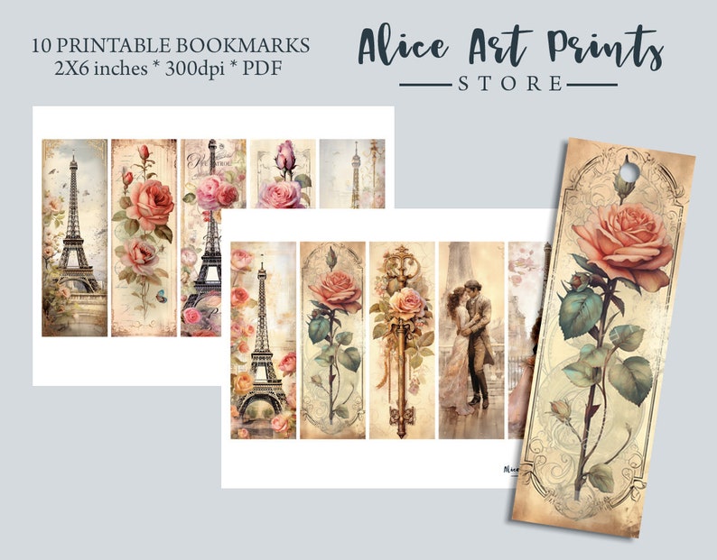 Romantic Paris Bookmark Designs, Printable Bookmarks Digital Download ...