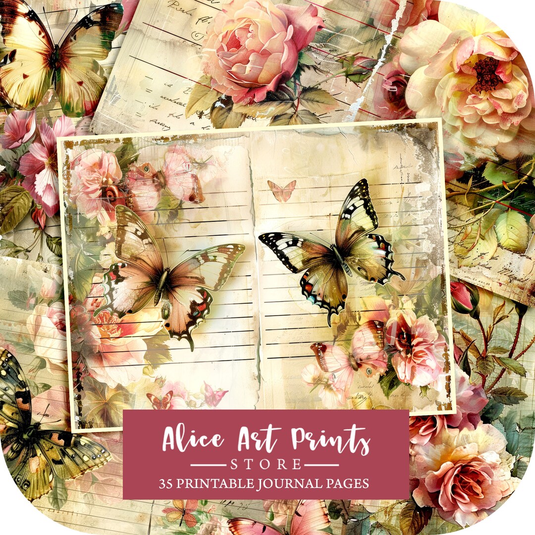 Victorian Shabby Chic Butterflies Junk Journal Pages, Antique Shabby ...