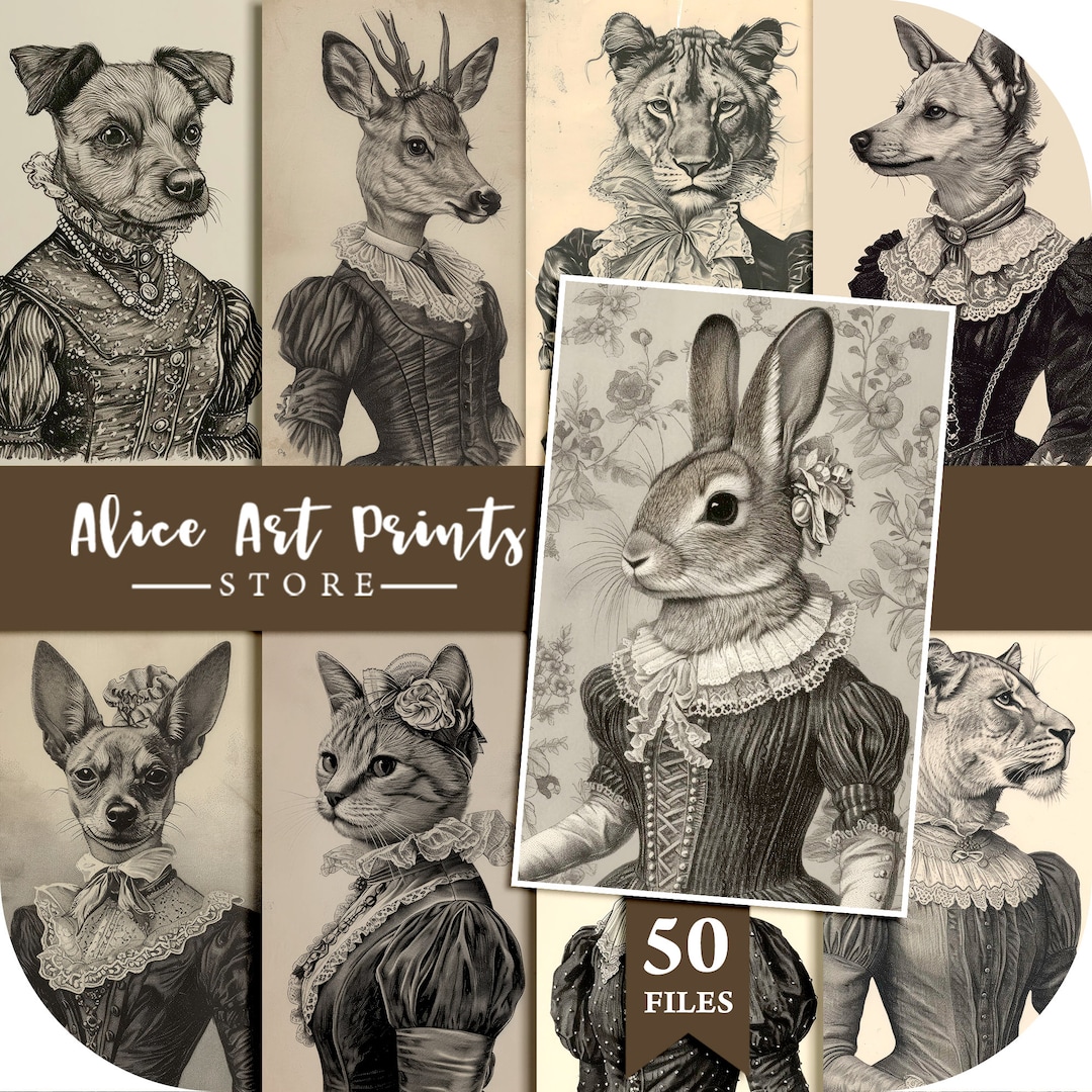 Victorian Animal Portrait, Royal Animal Painting, Dressed Animal Print ...