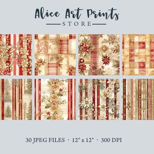 Printable Watercolor Christmas Digital Paper, Christmas Ephemera ...