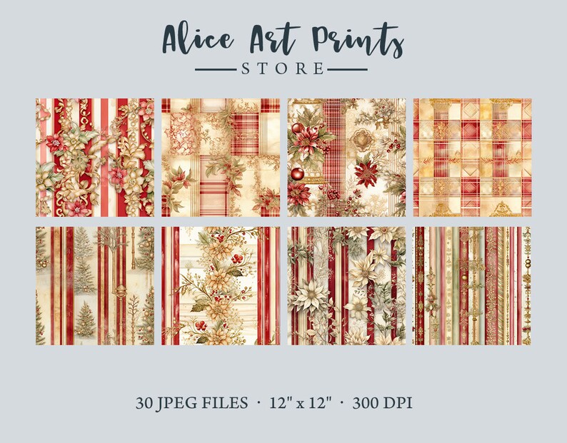 Printable Watercolor Christmas Digital Paper, Christmas Ephemera ...