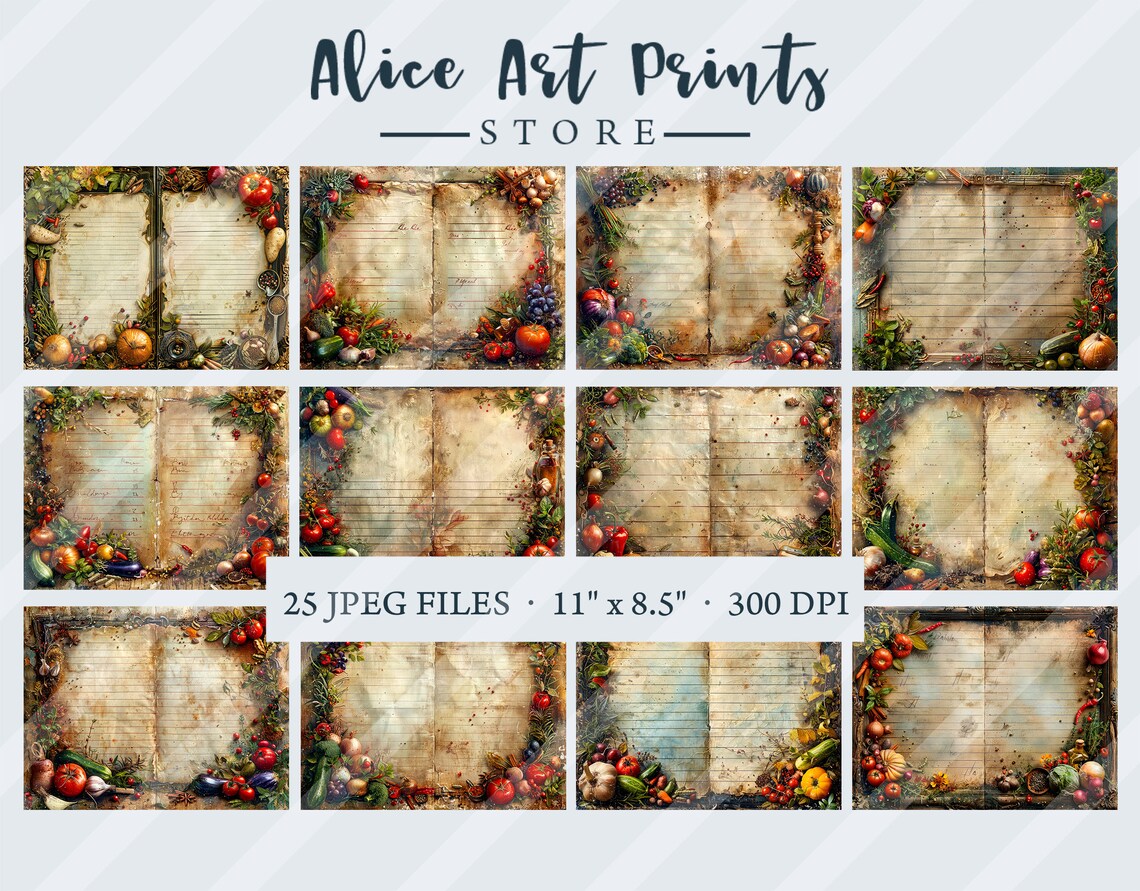 Cookbook Junk Journal Pages, Cooking Digital Scrapbook Paper Kit ...