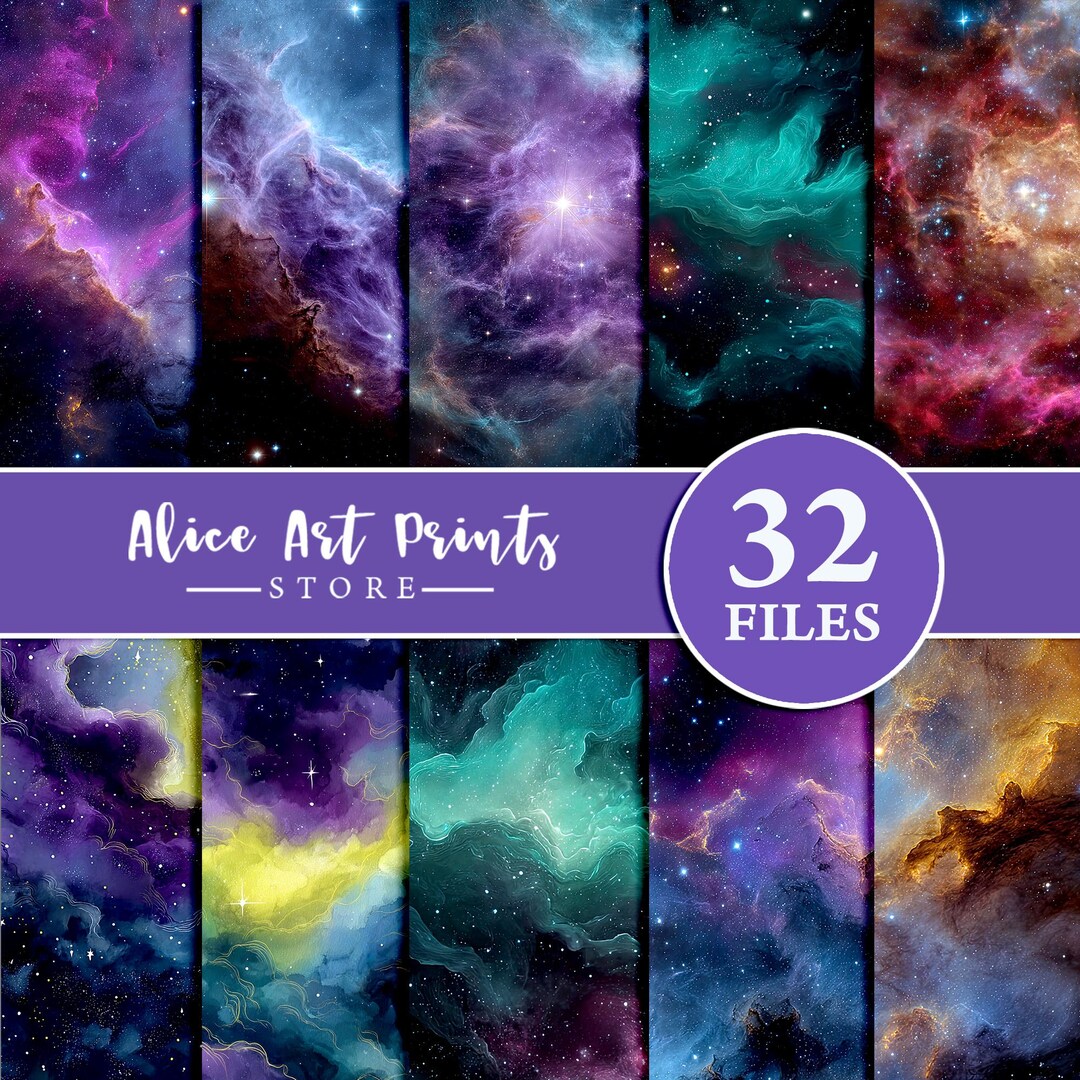 Galaxy Digital Paper, Space Nebula Junk Journal Page, Vintage Night ...