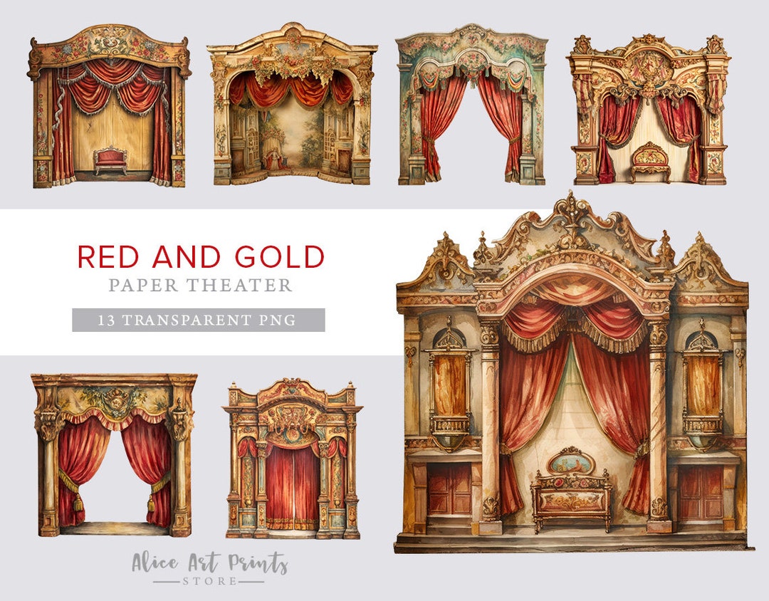 Vintage Red Paper Theater, Printable French Theater Dollhouse, Junk ...