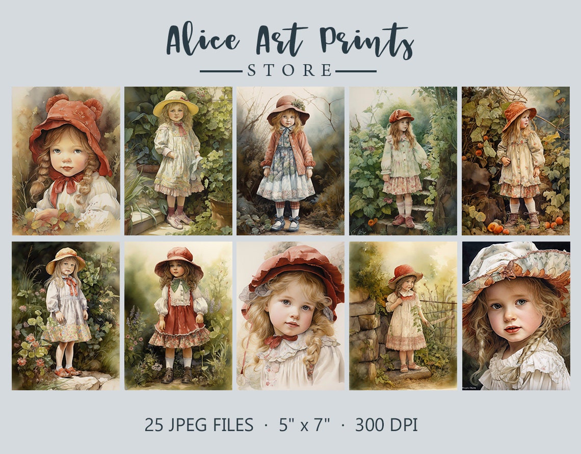 Vintage Little Girls Watercolor Clipart Bundle, Retro Vintage Kids ...