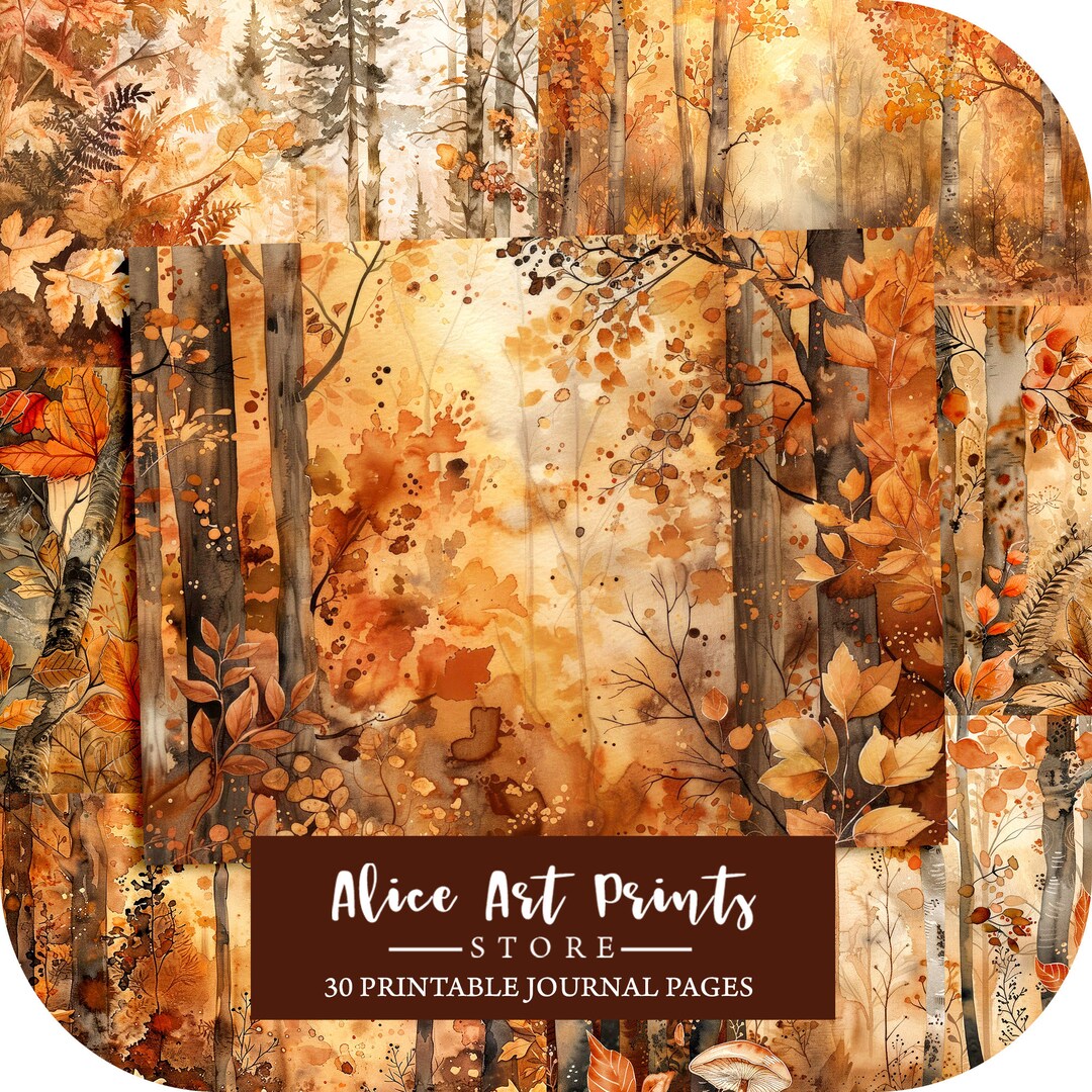 Watercolor Autumn Forest Junk Journal Pages, Autumn Printable ...