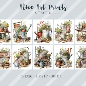 Vintage Gardening Items Paper Ephemera, Watercolor Vintage Garden ...
