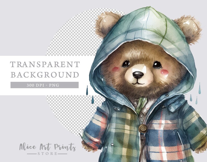 Cute Bear Watercolor Clipart, Teddy Bear Clipart, Little Bear in a ...