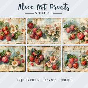 Vintage Strawberry Junk Journal Pages, Botanical Journal Page ...