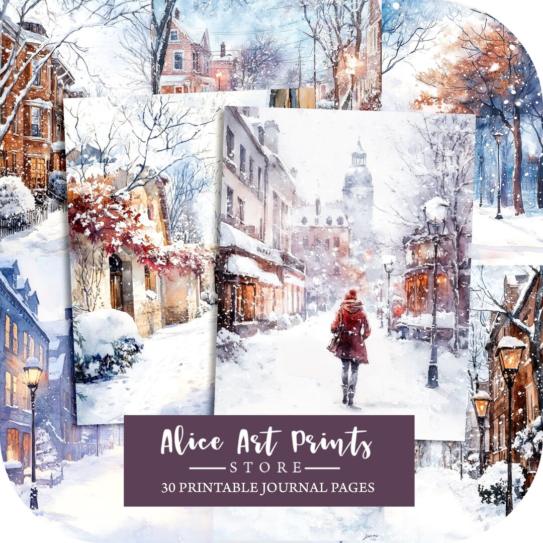 Watercolor Winter Streets Digital Paper, Winter Scrapbook Page, Winter ...