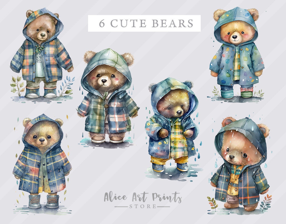 Cute Bear Watercolor Clipart Teddy Bear Clipart Little Bear - Etsy