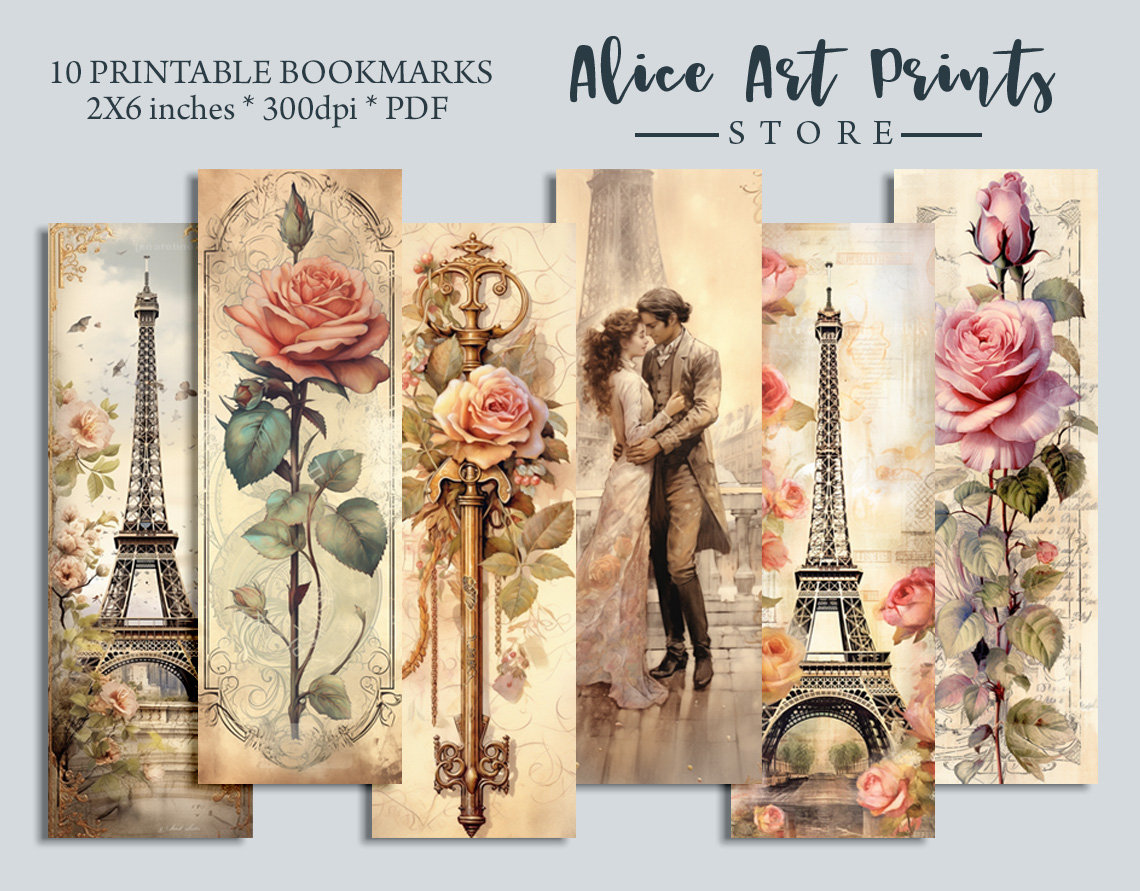 Romantic Paris Bookmark Designs, Printable Bookmarks Digital Download ...