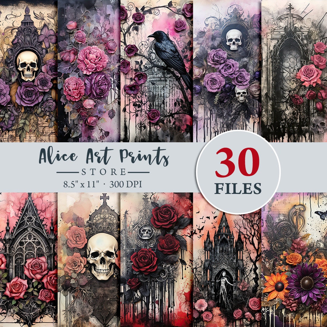 Gothic Papers, Vintage Halloween Junk Journal Pages, Fearful Picture ...