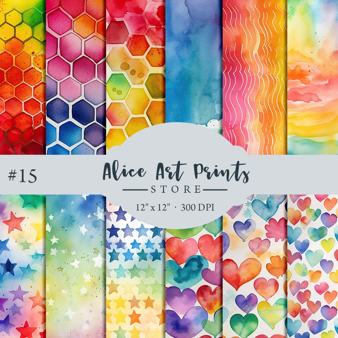Rainbow Watercolour Digital Paper, Cute Abstract Geometric Background ...