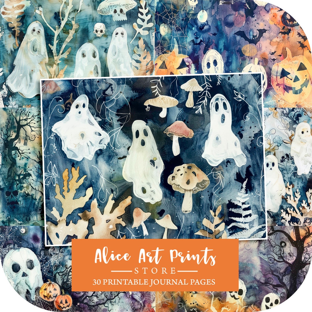 Watercolor Ghosts Junk Journal Pages, Spooky Ghost Halloween Journal ...