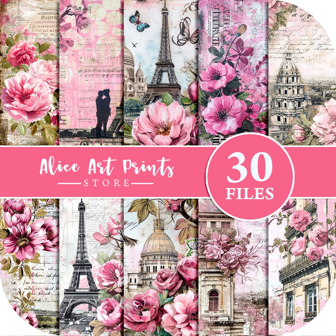 Vintage Paris Digital Papers Pack, Paris Backgrounds, French ...